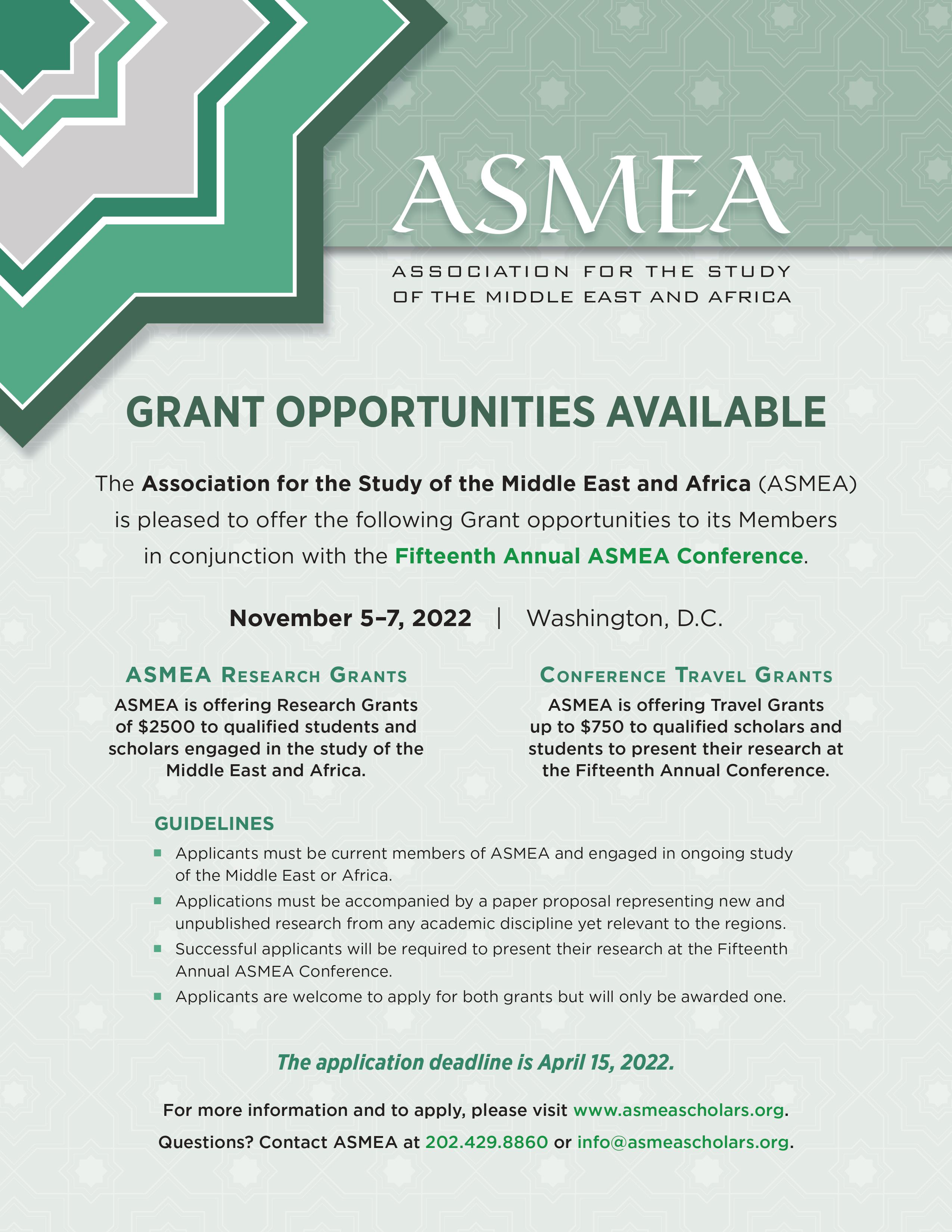 ASMEA Research and Travel Grant Opportunities Due April 15th | African ...